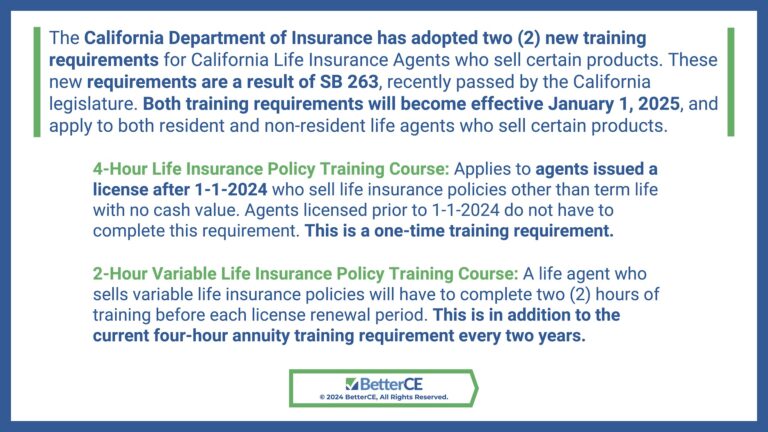 SPECIAL BULLETIN: New Training Requirements for California Life Insurance Agents - BetterCE